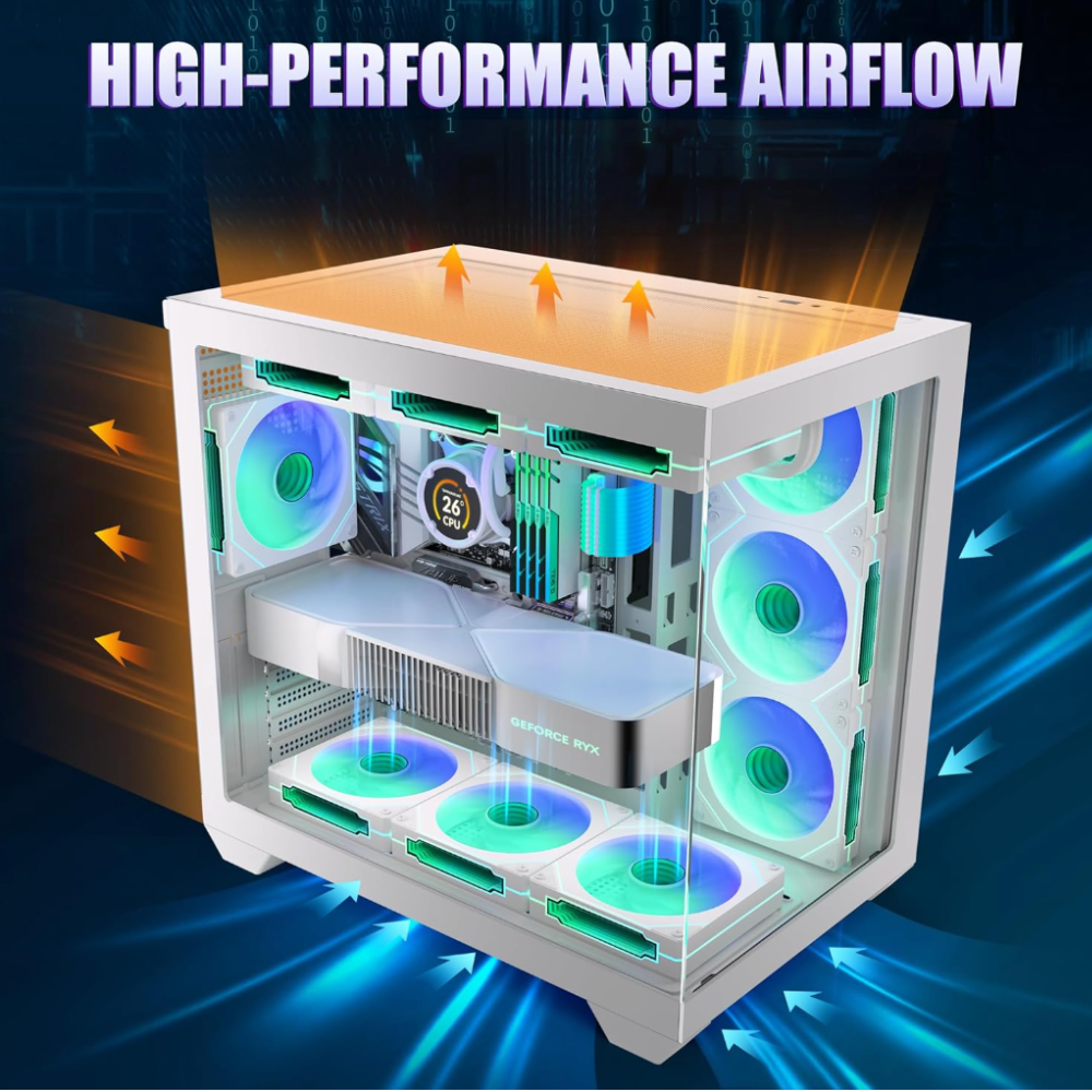 Chasis Para Pc, Atx Gaming Pc Con 7 Ventiladores Pwm Argb Blanco